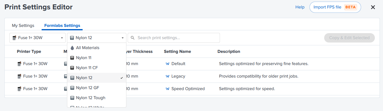 Printing with Open Material Mode (SLS)